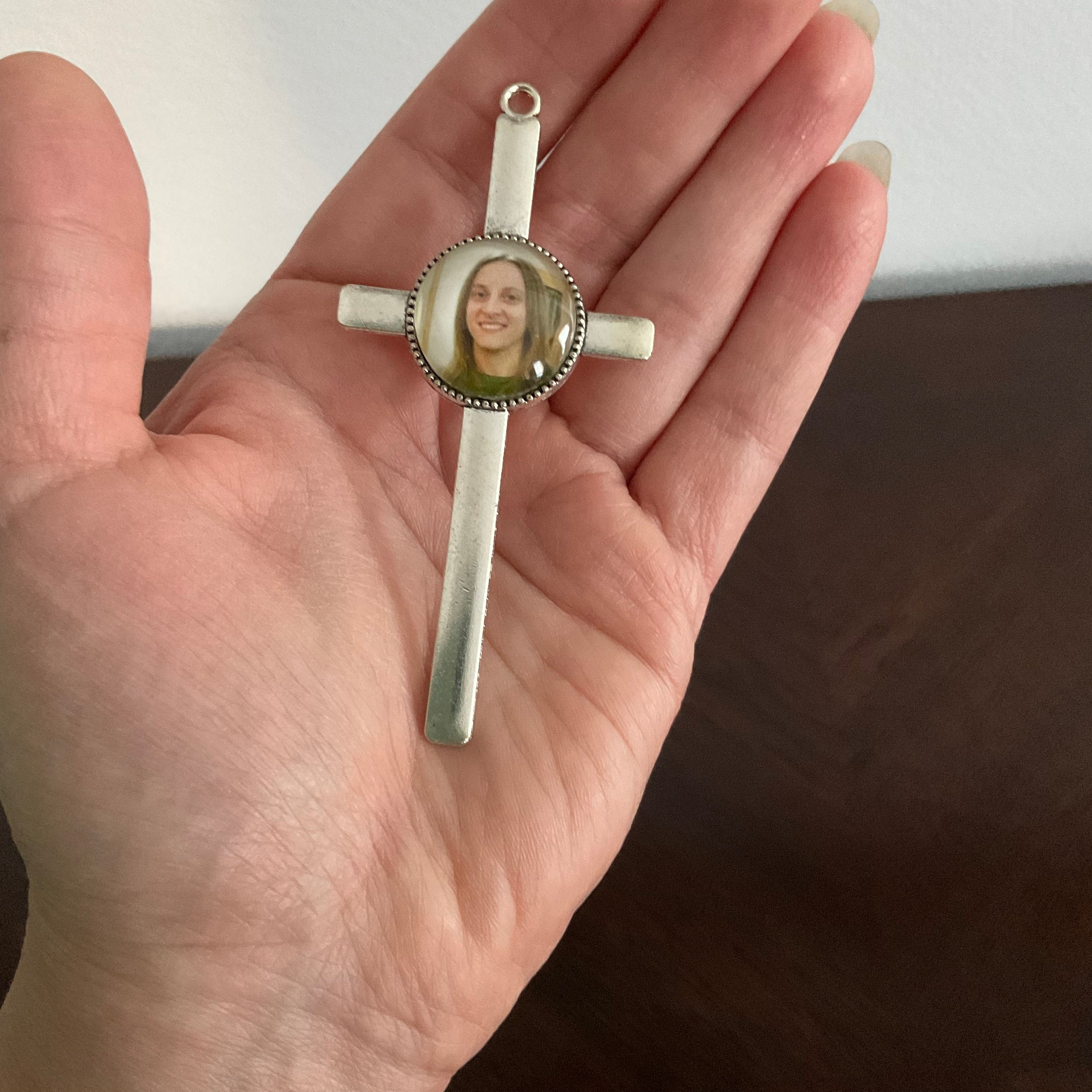 Memorial Cross with Photo, Memorial Cross Ornament, Bouquet Photo Char ...
